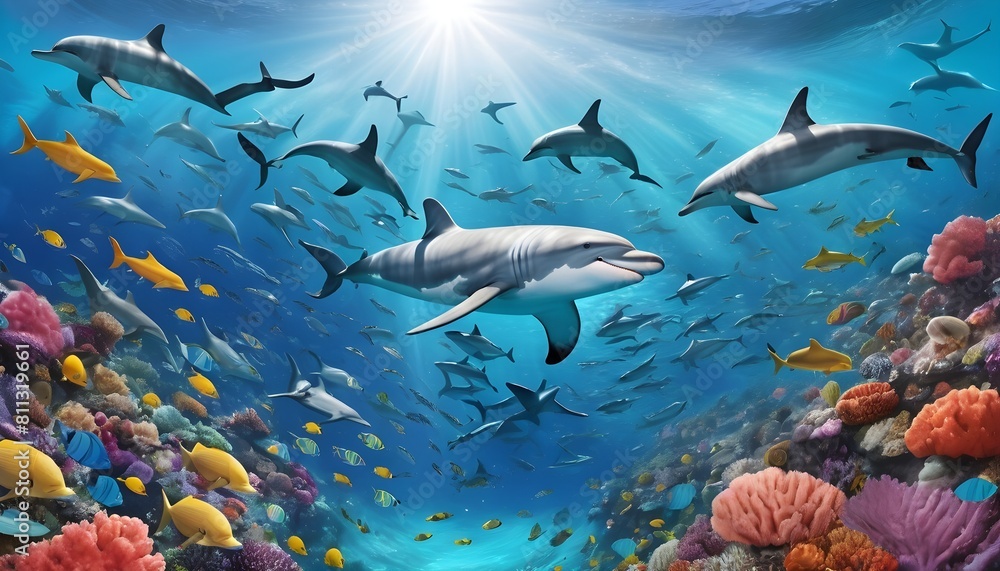 world oceans day with a view of ocean including fishes shark fishes and ...