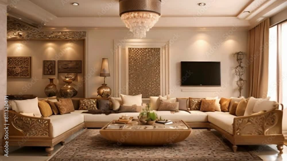 Vidéo Stock The modern living room interiors beautifully incorporate a ...
