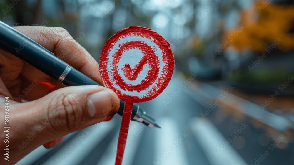 The businessman ticks the correct box to approve the document as per ...