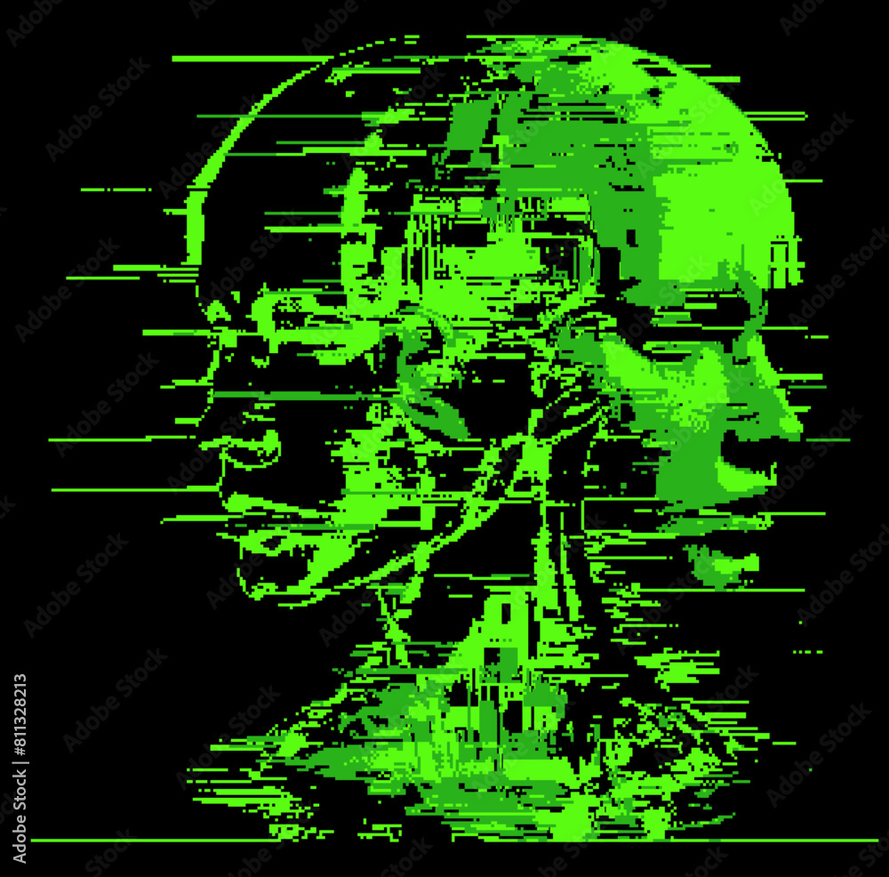 Distorted silhouette of a bald human head. Conceptual image of facial ...