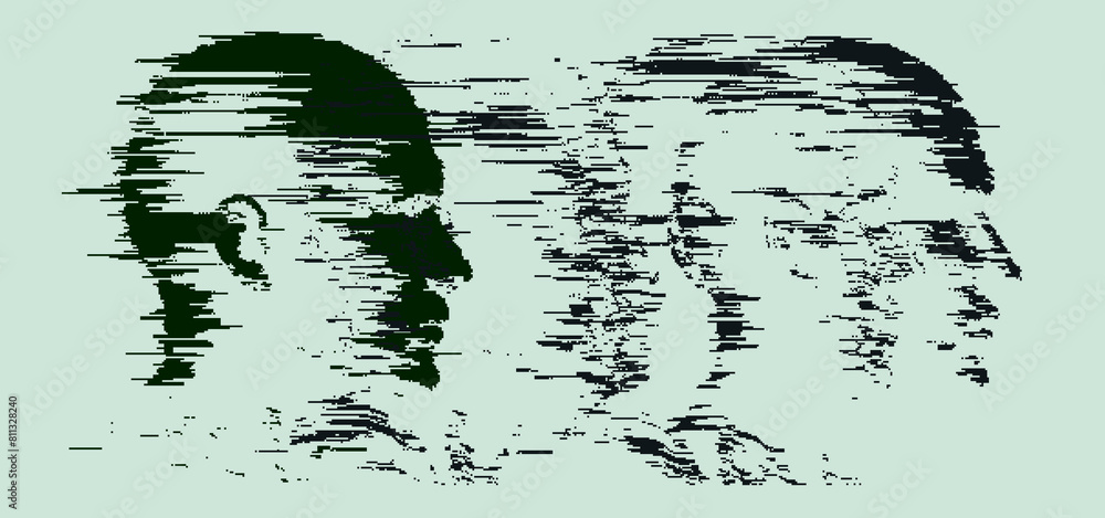 Glitchy pixelated human face silhouette. Conceptual vector illustration ...