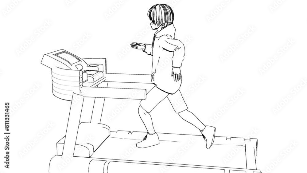 A seamless looping animation of a boy cartoon line silhouette doing ...