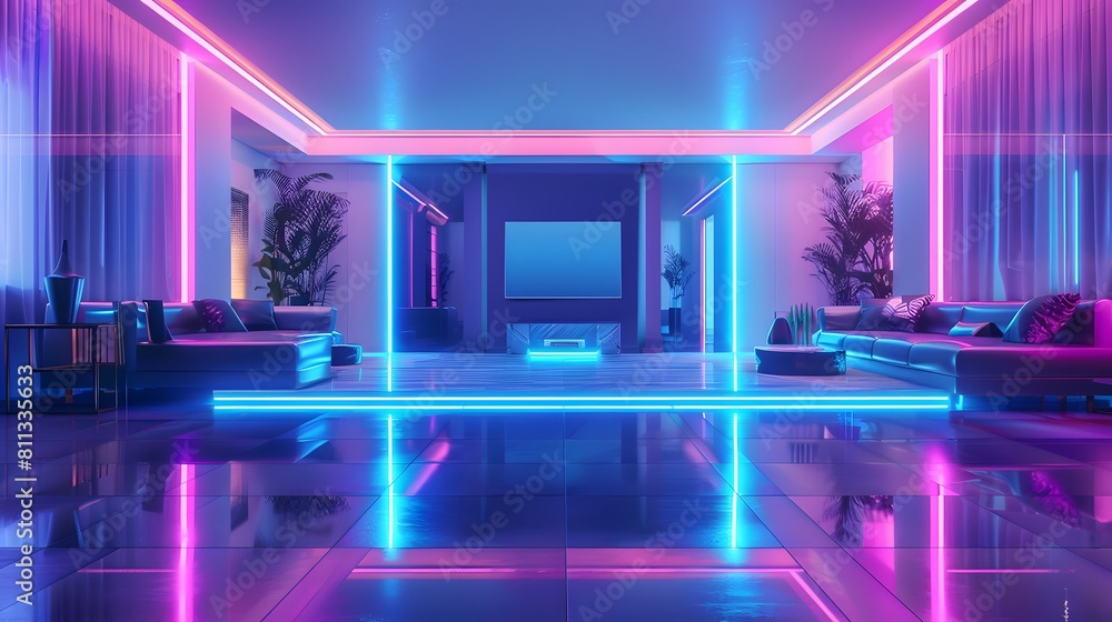 Futuristic interior room with high technology and luxury style, cyber ...