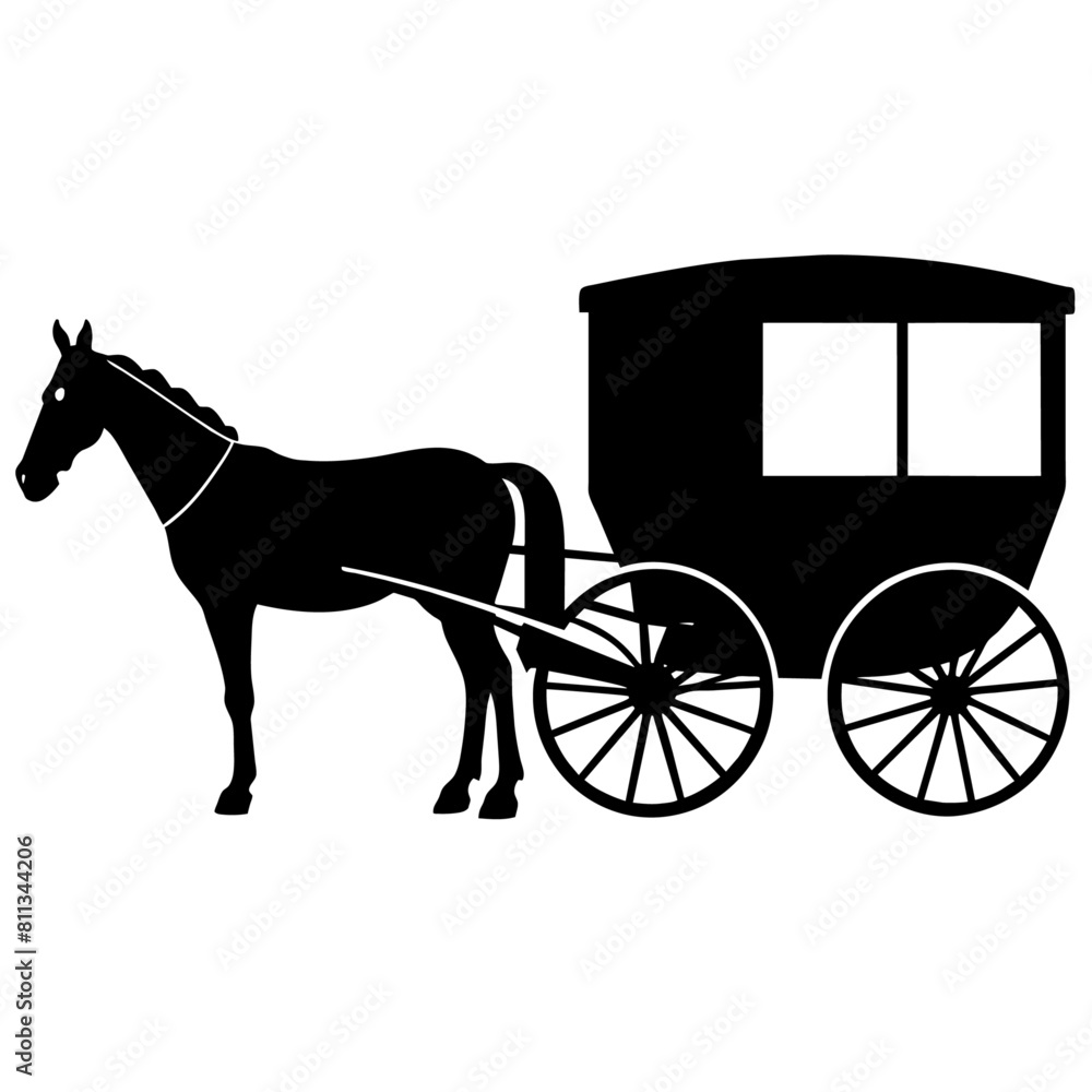 Amish buggy and horse silhouette vector vector silhouette, black color ...