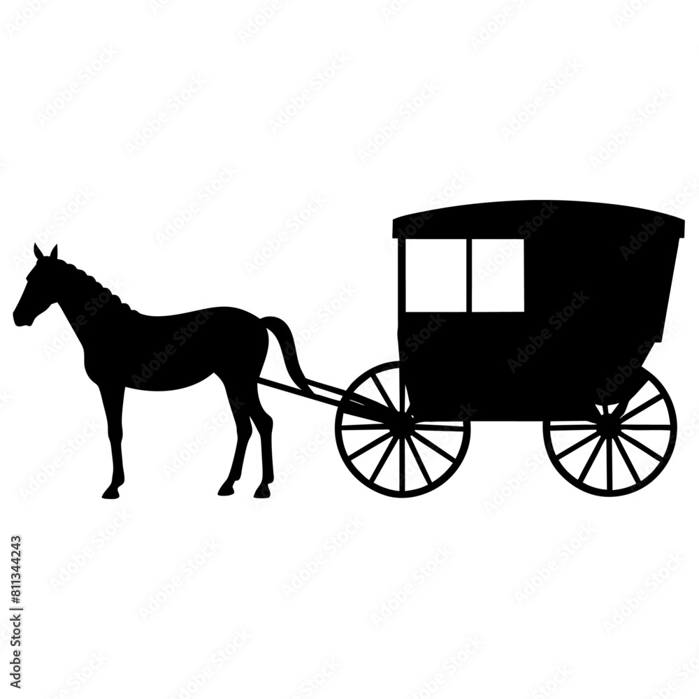 Amish buggy and horse silhouette vector vector silhouette, black color ...