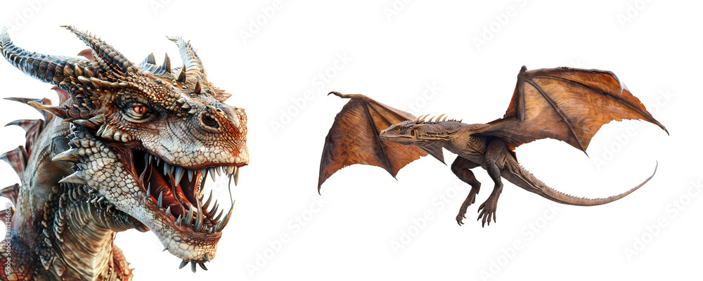 Full body dragon set in close up and flying, Isolated on Transparent ...