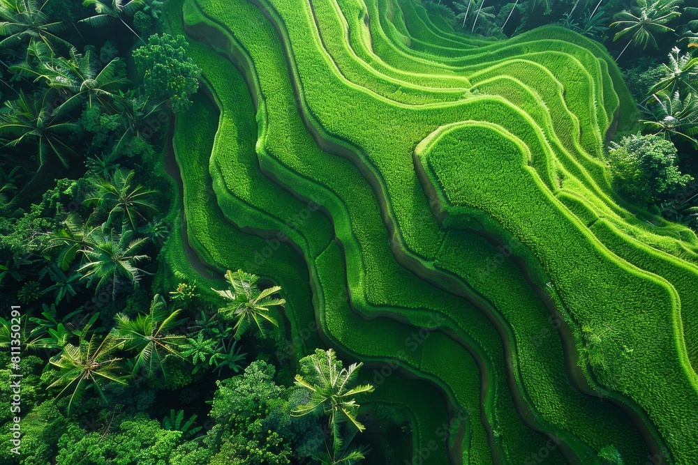 The majestic curves of the rice terraces weave through the tropical ...