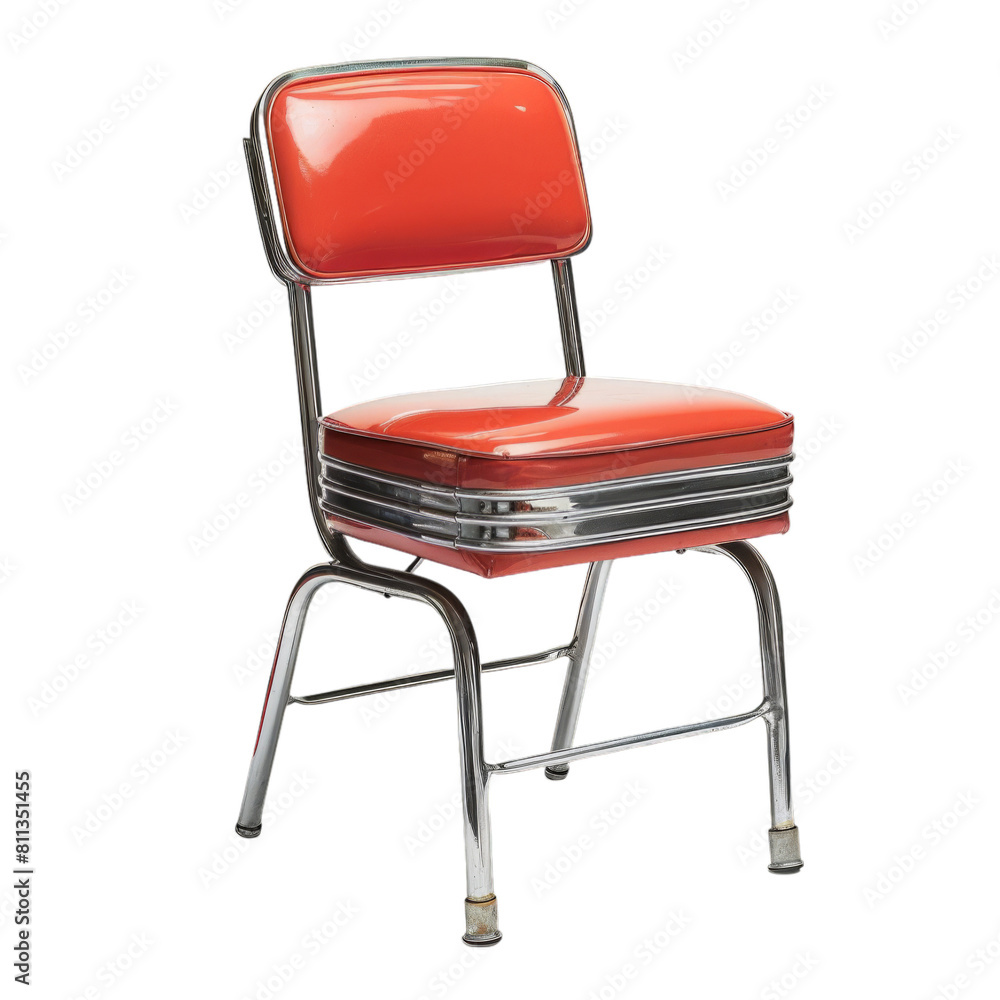 Retro Red Diner Chair on Transparent Background. Studio product ...