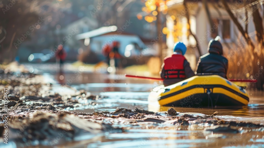 Emergency Response Team in Floodwaters. Photo highlights the urgency ...