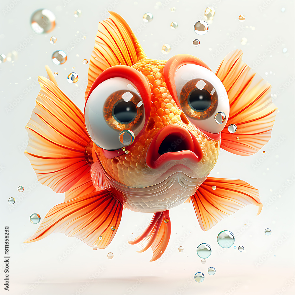 Very surprised fish bulged its eyes and blew bubbles, surprise, shock ...