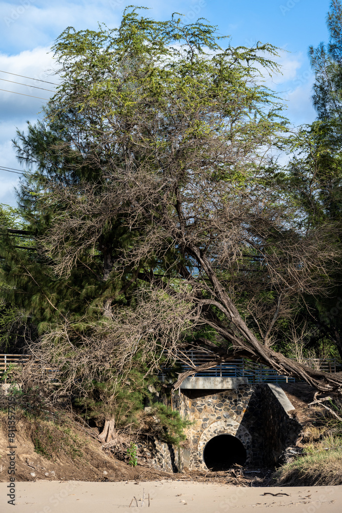 Large culvert pipe under road for management of rainwater and flash ...