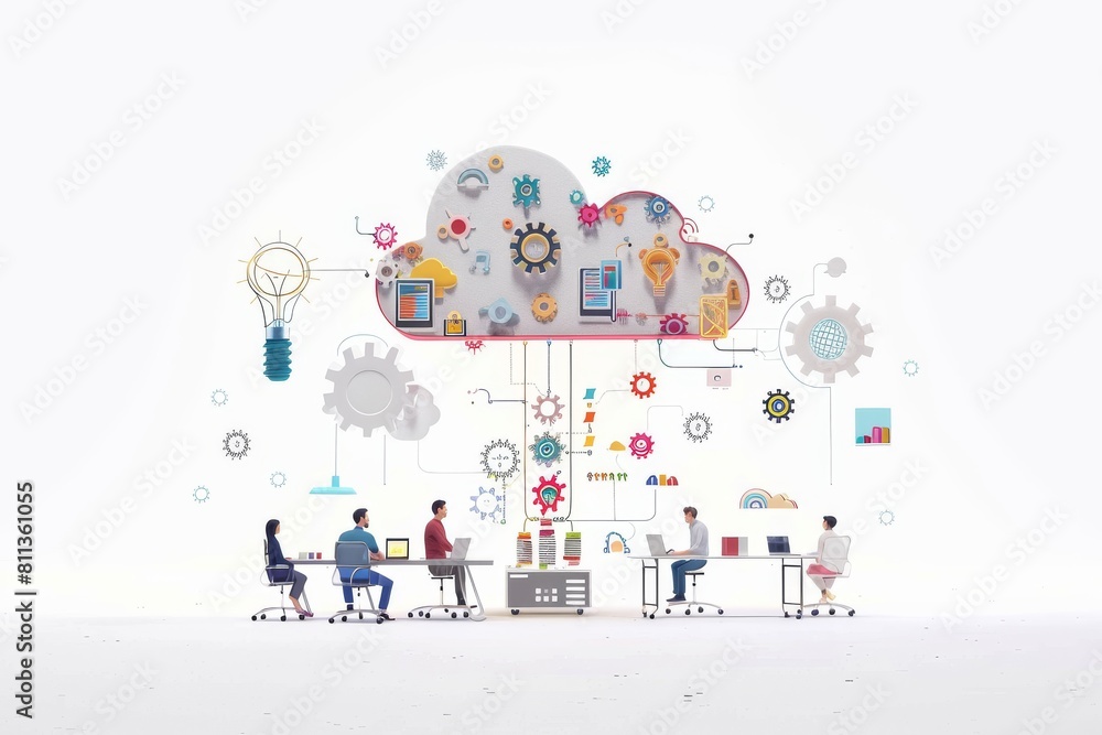 Teams use hybrid cloud and laptops for streaming digital teamwork ...