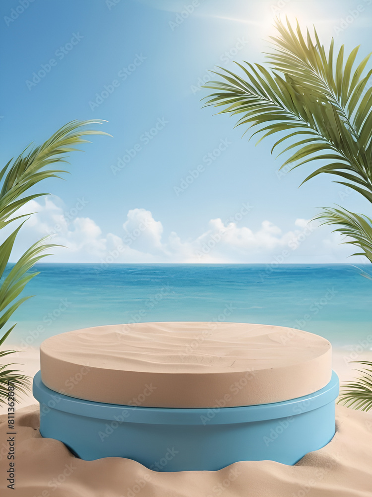 Beach podium background product summer sand display stand sea cosmetic ...