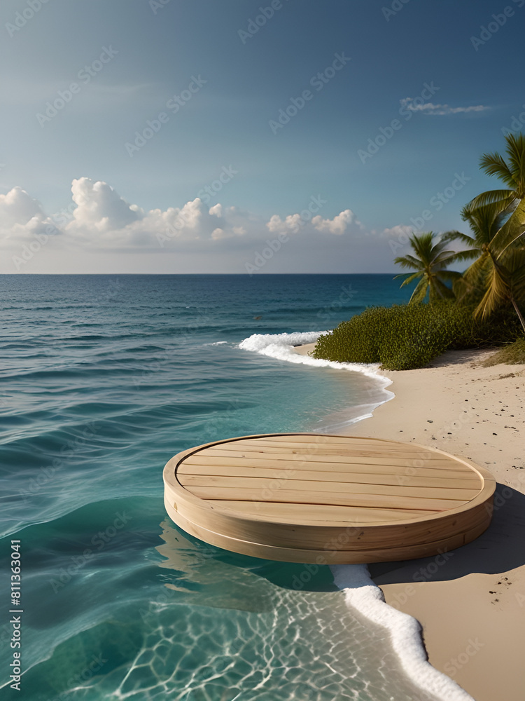 Beach podium background product summer sand display stand sea cosmetic ...