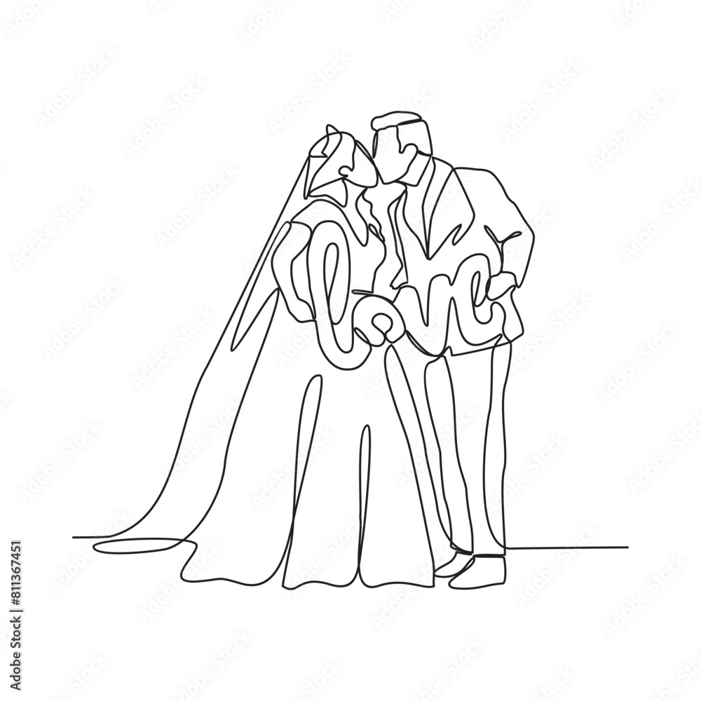 One continuous line drawing of Wedding ceremony vector illustration ...