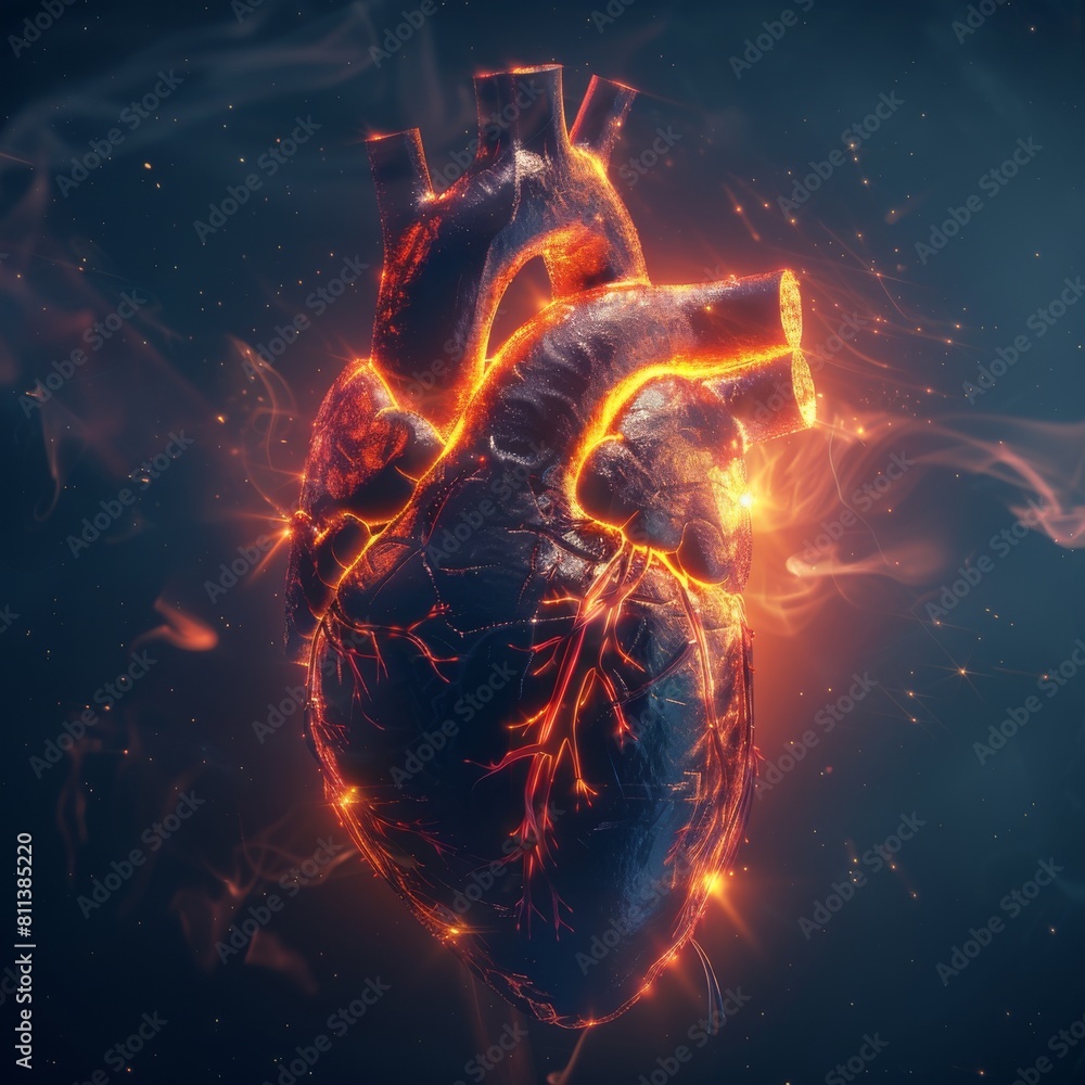 Life glowing inside human heart, heart pulse concept. A digital artwork ...