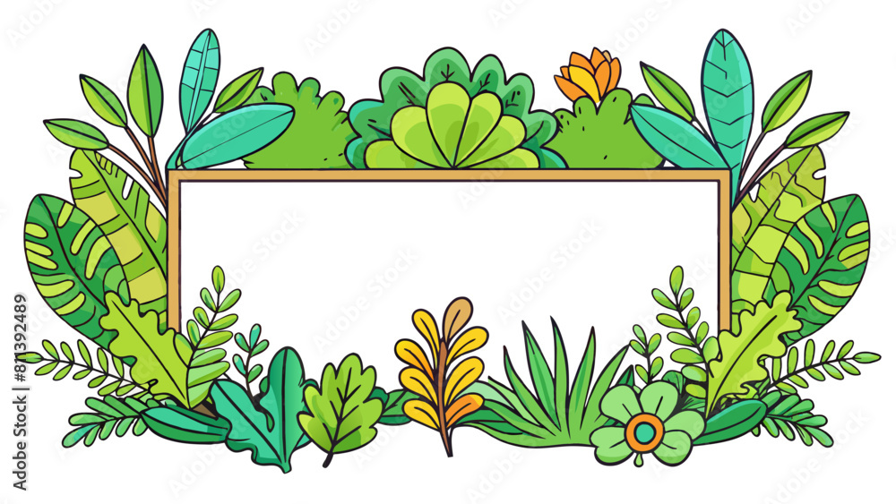 horizontal floral frame with green plants cartoon vector illustration ...