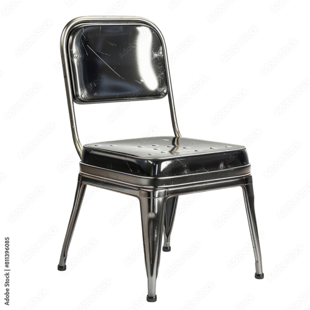 Vintage Black Metal Stacking Chair on Transparent Background. Studio ...