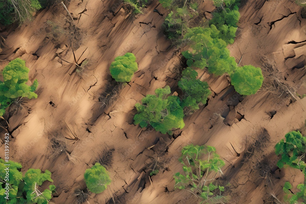 Deforested areas and fragmented landscapes, symbolizing the loss of ...