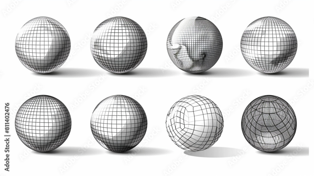 3d sphere mesh. Globe, planet with dots and lines, ball polygon grids ...