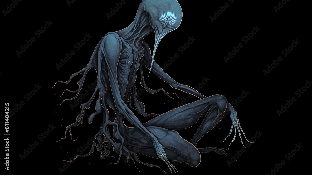 A minimal and strange illustration of a humanoid figure with elongated ...