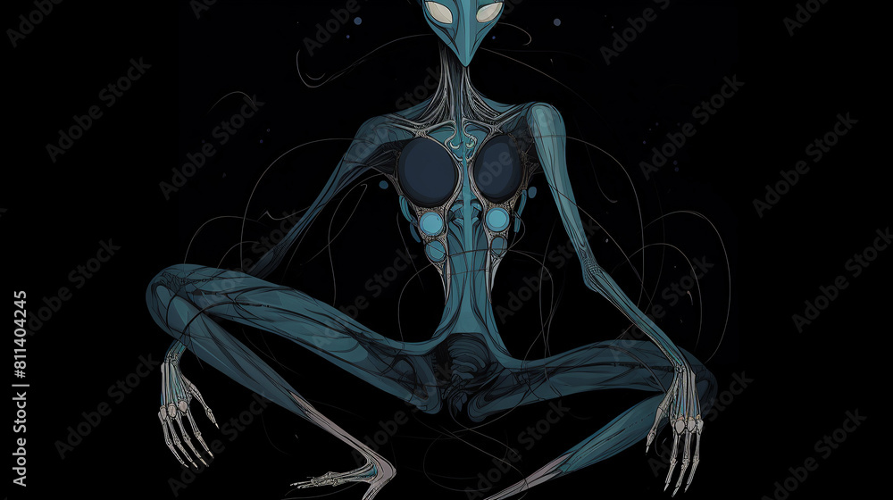 A minimal and strange illustration of a humanoid figure with elongated ...