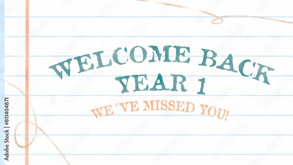 „Welcome back" being written on a textbook textured background ...