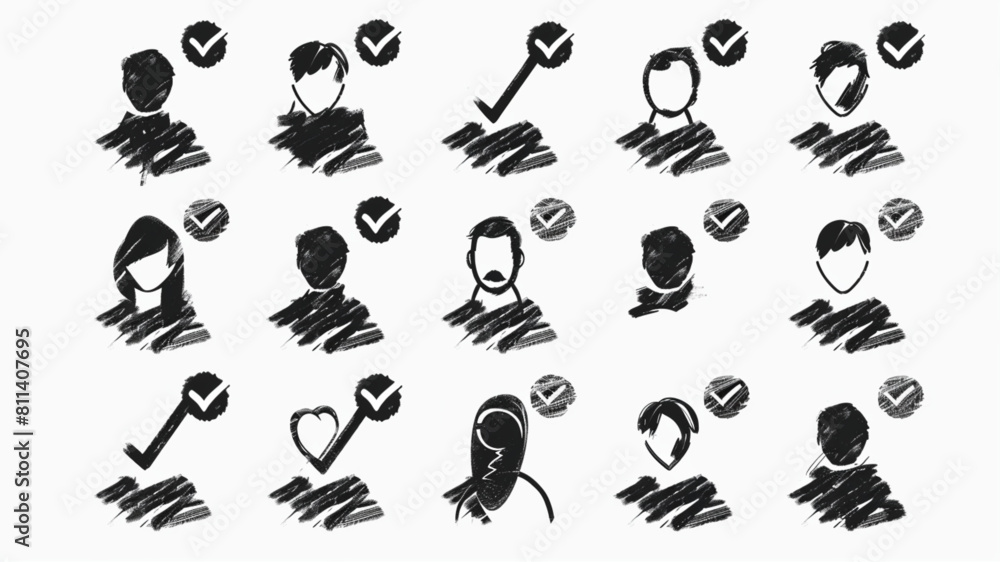 Doodle check marks. Hand drawn symbols for checking and voting, task list checkbox with cross ...