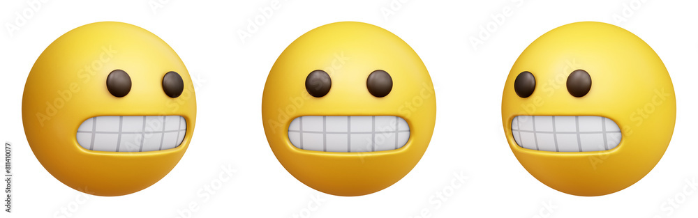 Grimacing face three-dimensional emoji. Nervous emoticon isolated on ...