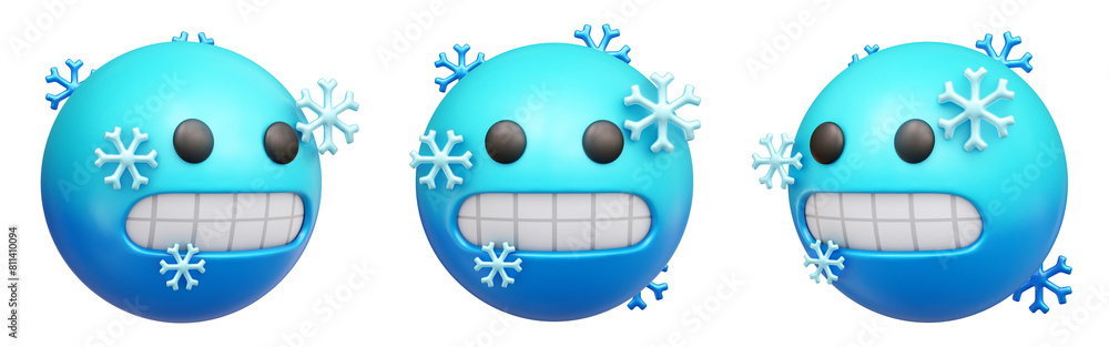Cold face three-dimensional emoji. Freezing emoticon isolated on ...