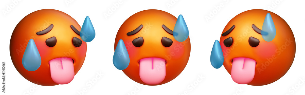 Hot face three-dimensional emoji. Sweating emoticon isolated on ...