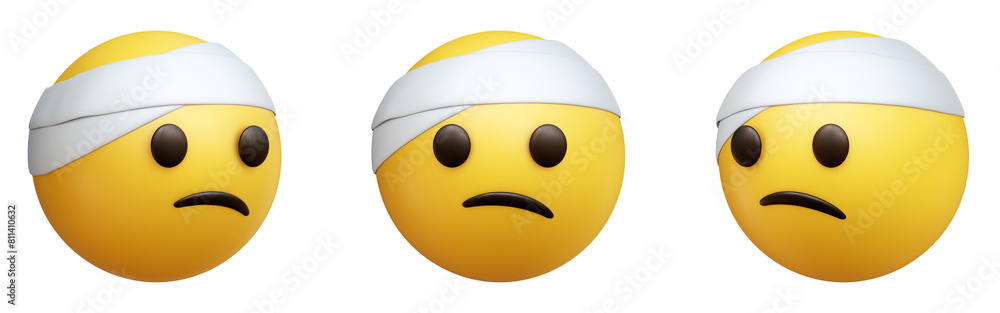 Face with head bandage three-dimensional emoji. Injured emoticon ...
