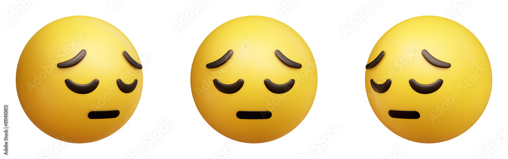 Pensive face three-dimensional emoji. Melancholy emoticon isolated on ...