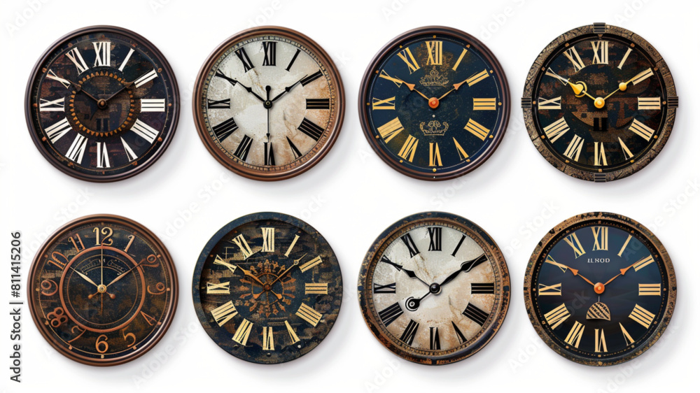 Vintage clock face. Antique classic round clocks with arabic and roman ...