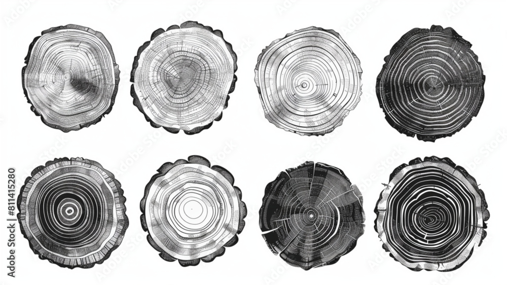 Tree rings. Hand drawn wood slice texture. Abstract tree age year ...