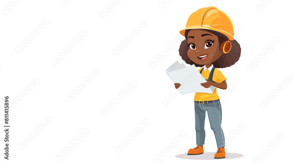 Cartoon illustration of an African American female engineer, wearing a ...