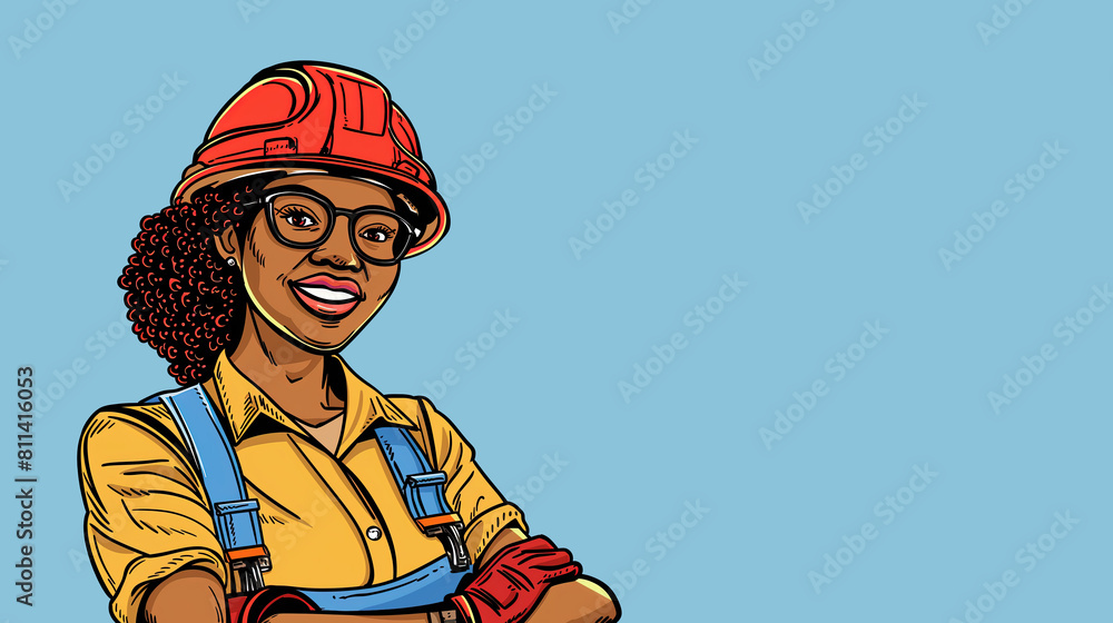 vector illustration of an African American female construction worker ...