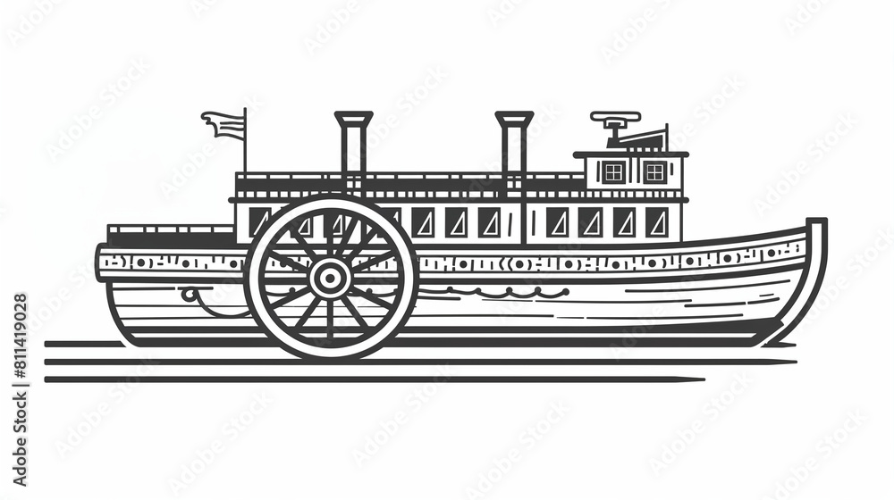 Simple black and white illustration of a river ship. Stock Illustration ...