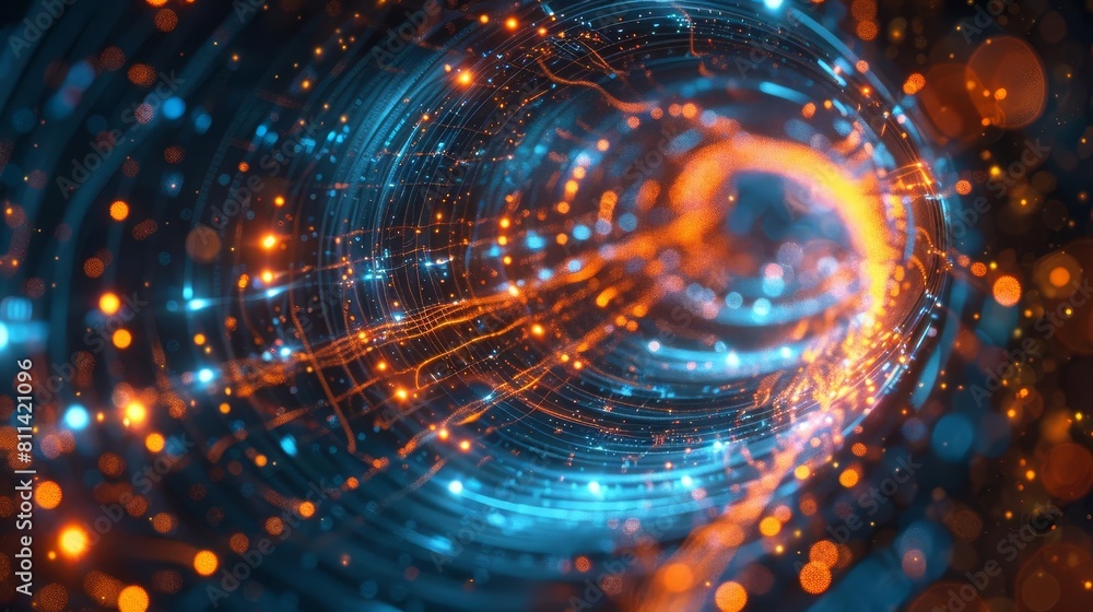 A conceptual image of a quantum computing circuit with light pulses ...