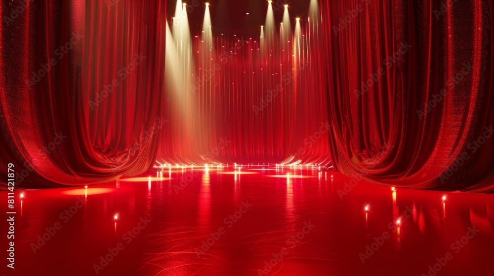 Red background, golden lines, light and shadow effects, stage style ...
