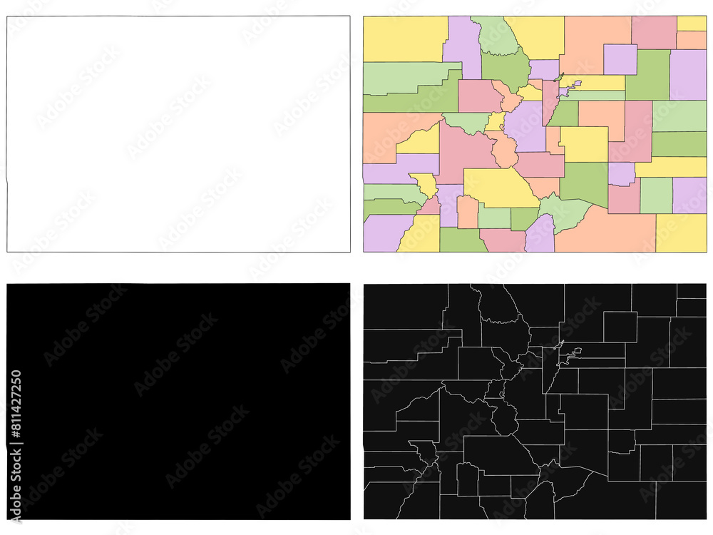 Colorado administrative map, Colorado outline and solid map set ...