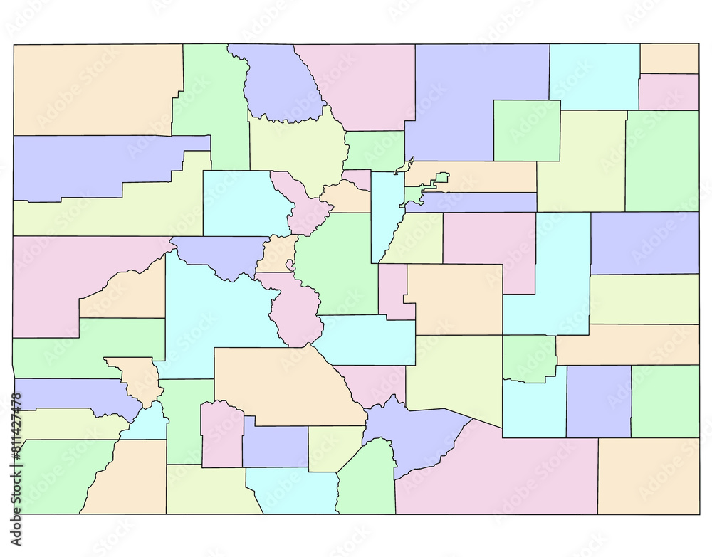 Colorado administrative map. counties map of Colorado with different ...