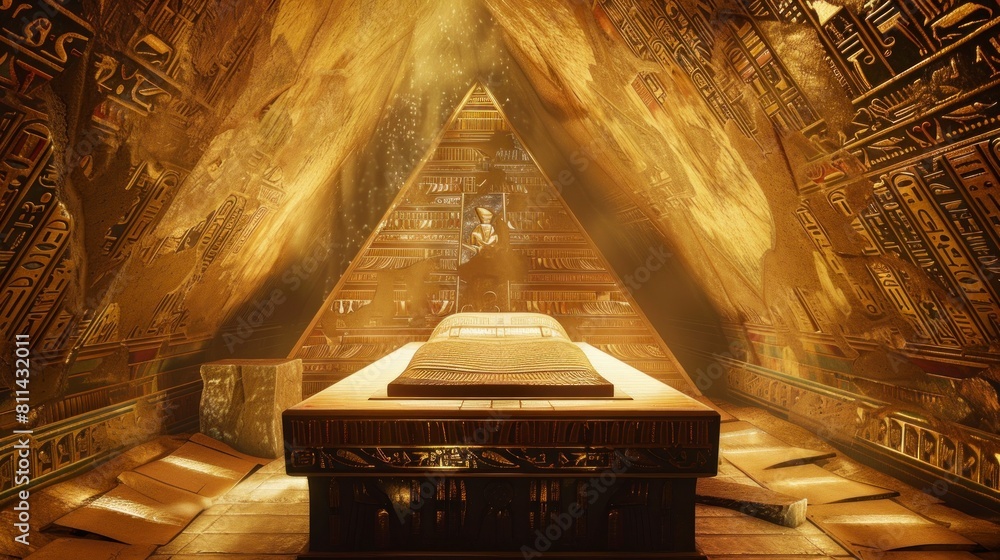 tomb in Egypt with a view of a pyramid in high resolution and high ...