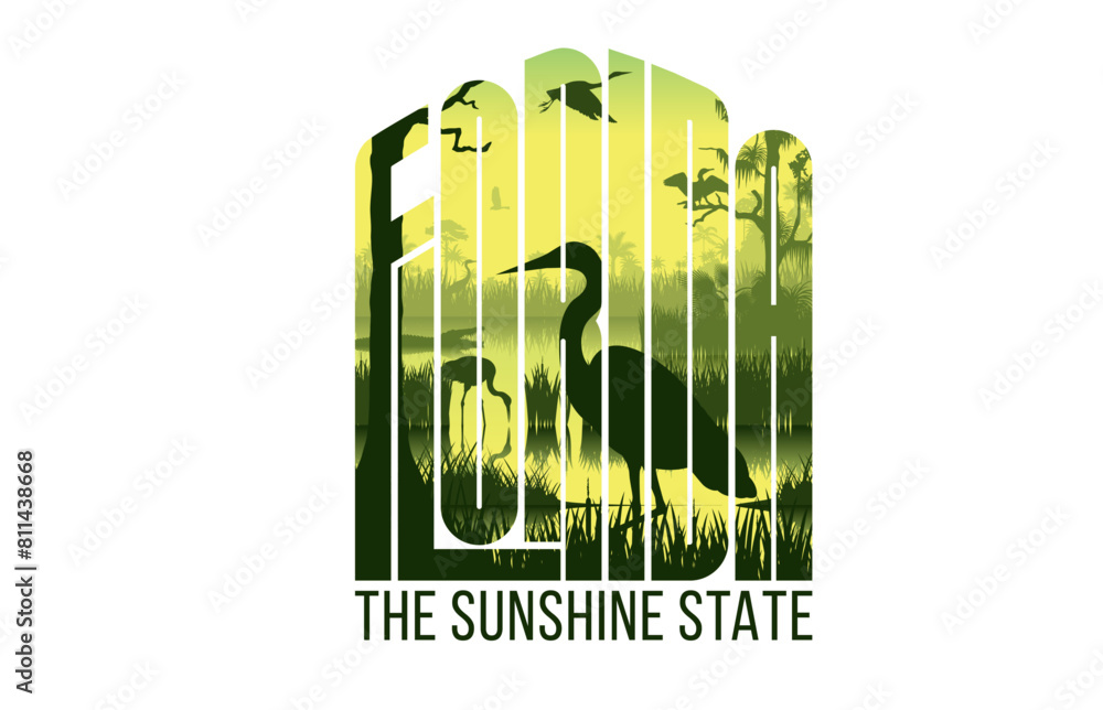 Florida vector label with Herons in swamp wetland Stock Vector | Adobe ...