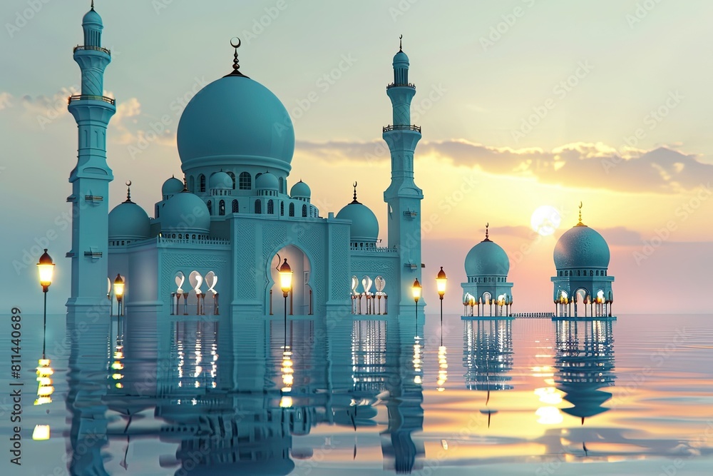corel curved wallpaper desktop with white mosque and three small ...