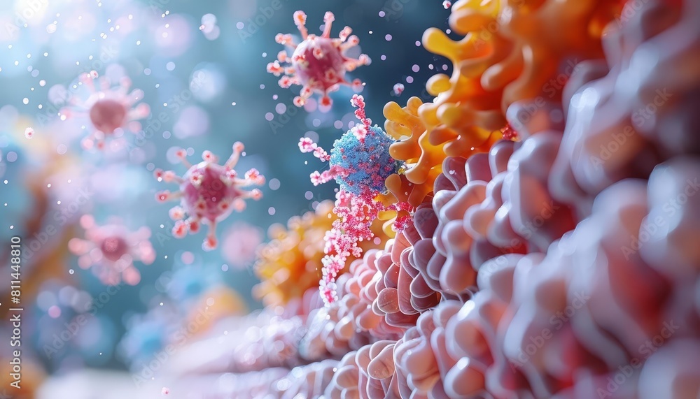 A digital animation showcasing how enzymes break down viral proteins in ...