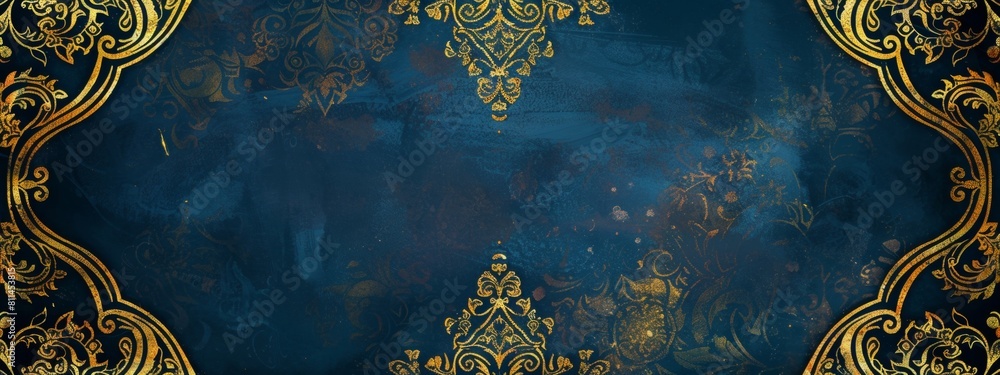 A blue and gold pattern with an empty center for text, inspired in the ...
