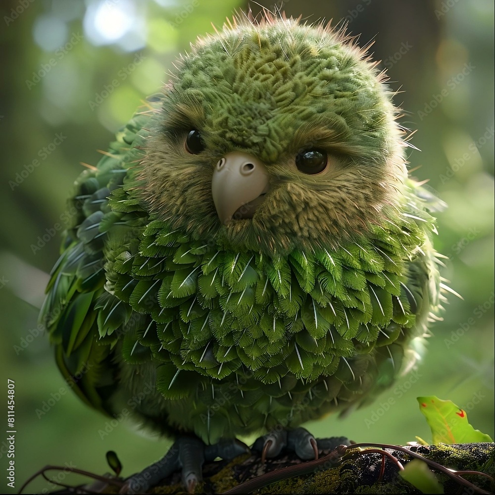 Chubby New Zealand Baby Kakapo on a Tree branch Stock Photo | Adobe Stock