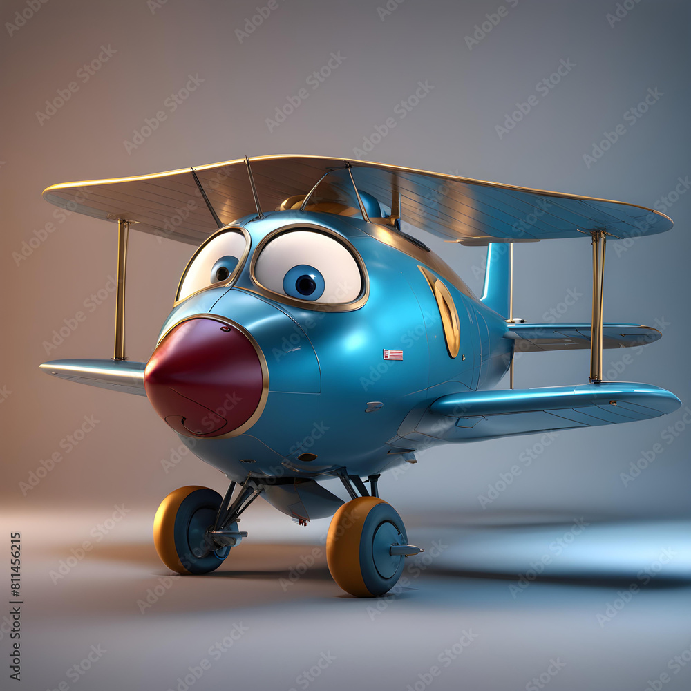 A 3D animated cartoon render of a smiling cartoon Cute Cartoon Plane ...