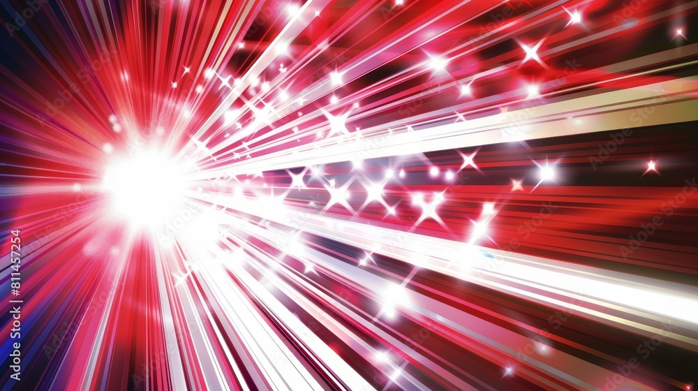 Burst of light illuminates American flag backdrop. Stock image style ...